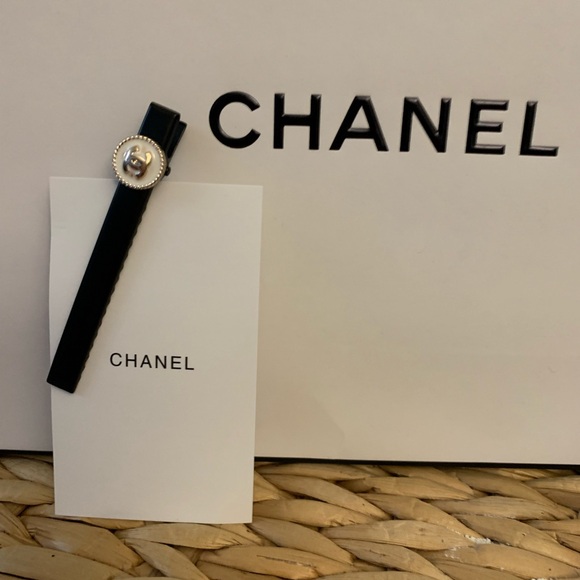 CHANEL | Accessories | Chanel Beaute Black Hair Barrette With Silver ...